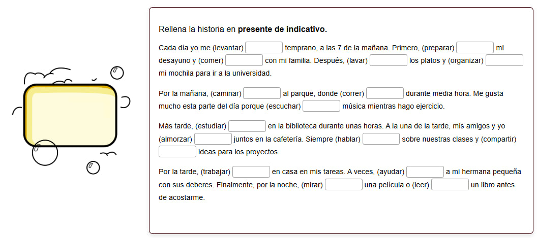 Presente de indicativo | Mi rutina, completa los verbos: teoria y ...