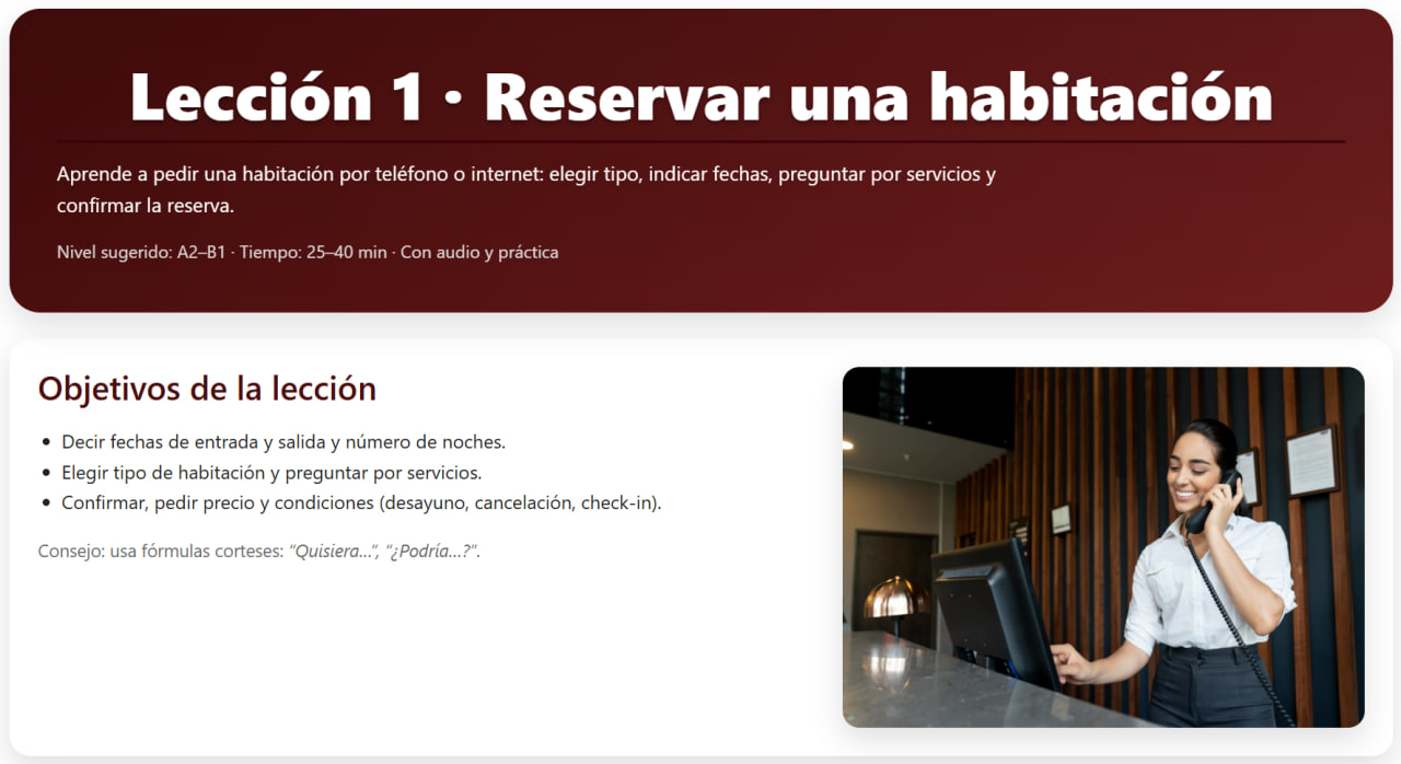 Lección 1 · Reservar una habitación | En el hotel | EspaMilka - EspaMilka