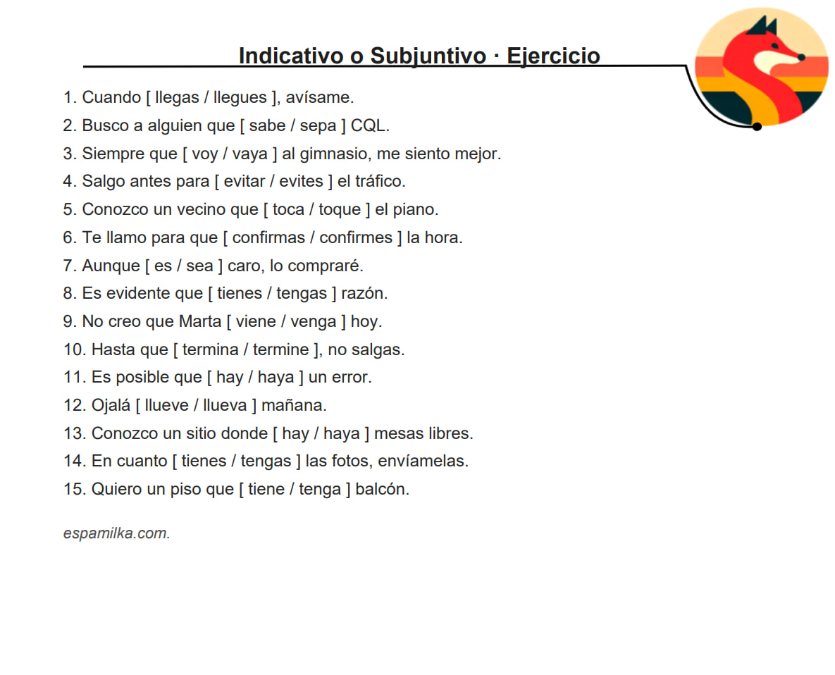Indicativo o Subjuntivo · Elige la opción correcta: teoria y ...