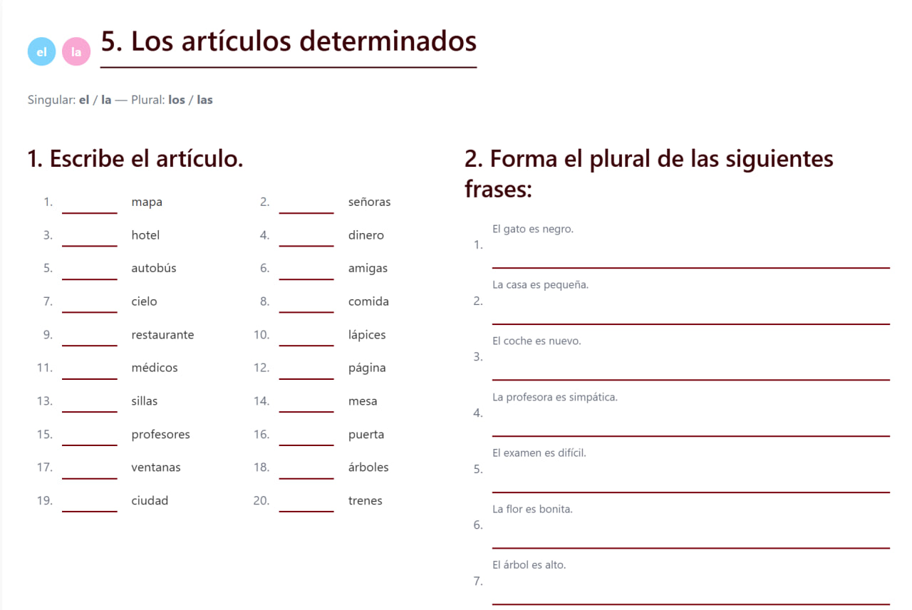 Los artículos determinados — actividad: teoria y actividades de espanol ...